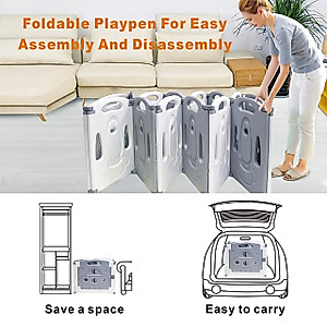 Gupamiga Foldable Baby playpen Baby Folding Play Pen Kids Activity Centre Safety Play Yard Home Indoor Outdoor New Pen 12+2 Panels Toddler Slide Big Game Climbing Slide Toy Set