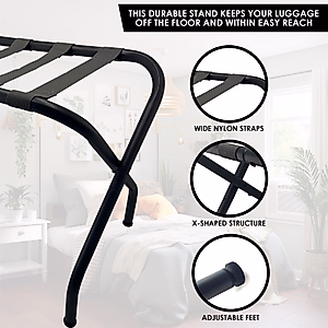 Luggage Rack l Hotel-Quality Durable Steel Folding Suitcase Stand for Guests and Travelers l Keeps Luggage Organized and Off the Floor l Set of 2 l GRAY