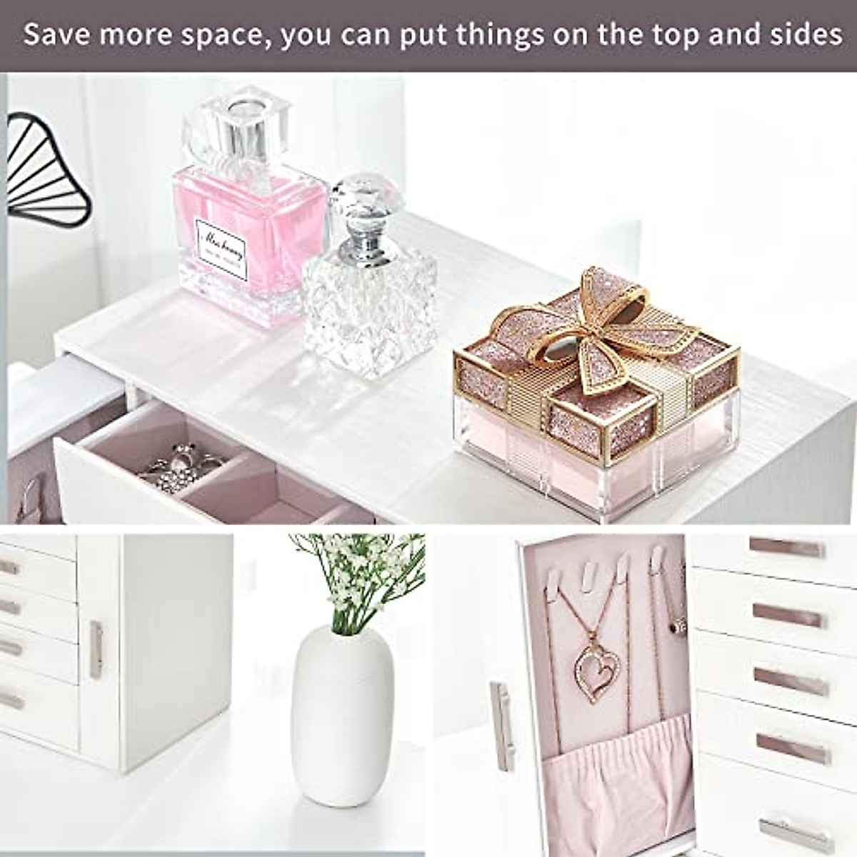 ANWBROAD Jewelry Boxes for Women White Jewelry Organizer Box Roomy for All Jewelry Jewelry Storage Case for Necklace Earring Bracelet Ring Leather Jewelry Storage Box Gifts for Women UJJB007W