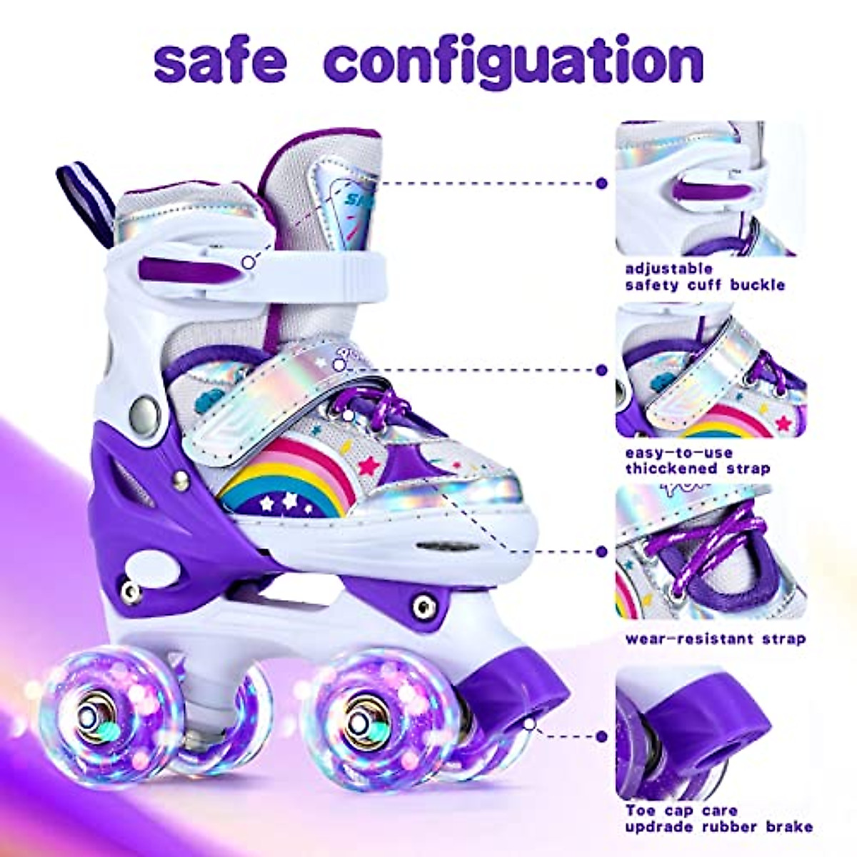 SHDSL Girls Roller Skates for Kids Beginners 4 Size Adjustable, All 8 Light UP Wheels Shine Fun Illuminating Roller Skates for Toddlers Girls Boys patines para niñas