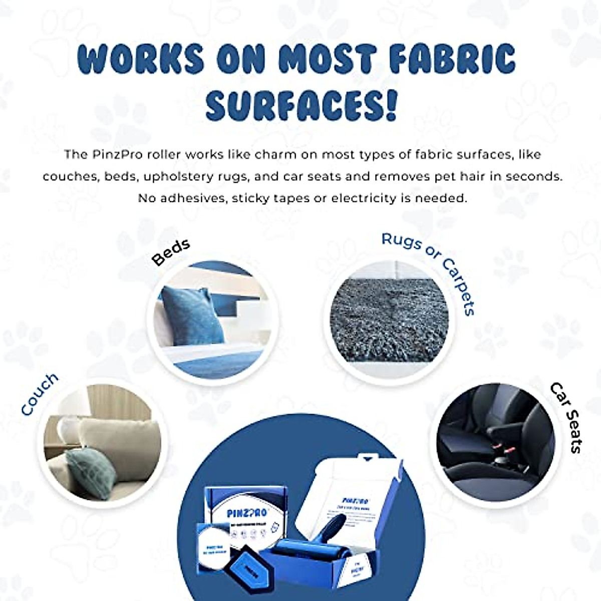 Pet Hair Remover + Bonus Mini Pet Detailing Brush - Reusable Lint Roller - Cat Hair Remover Roller - PinzPro Dog Hair Remover Set for Carpet, Couch, Bed, Car Seat.