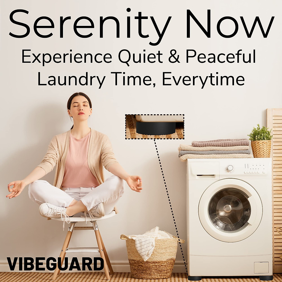 Anti Vibration Pads for Washing Machine featuring 3D TrianGrip & FREE Level Tool - Larger Opening Fits All Washer Feet - Stops Moving, Walking - Prevents Noise, Vibration Transfer - VIBEGUARD 4 Pack