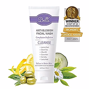 Belli Skincare Anti-Blemish Facial Wash Gel Cleanser | Anti Acne for sensitive skin, pregnancy safe, Natural Extract Face Wash for All skin types | 6.5 Ounce
