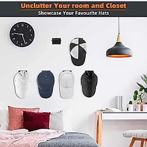KOVSPO 10 PCS Adhesive Hat Hooks for Wall, Strong Hold Hat Hangers, Minimalist Hat Rack Design, No Drilling, Hat Hooks for Baseball Caps, Hat Holder Organizer for Wall, Door, Closet, Office, Bedroom