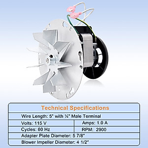 Criditpid Replacement 812-4400 Exhaust Blower Motor for Quadra-Fire Santa Fe, Castile, PelPro PP130, PP60, Pleasant Hearth PH35PS, PH50CABPS Pellet Stoves.(without Housing)