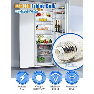 wossluck KEI D34L AC 100-265V 3.5W Light Bulb for Frigidaire Refrigerator, 40W Freezer Lighting Halogen Equivalent, E26 LED Refrigerator Light Bulb White Light,1-Pack