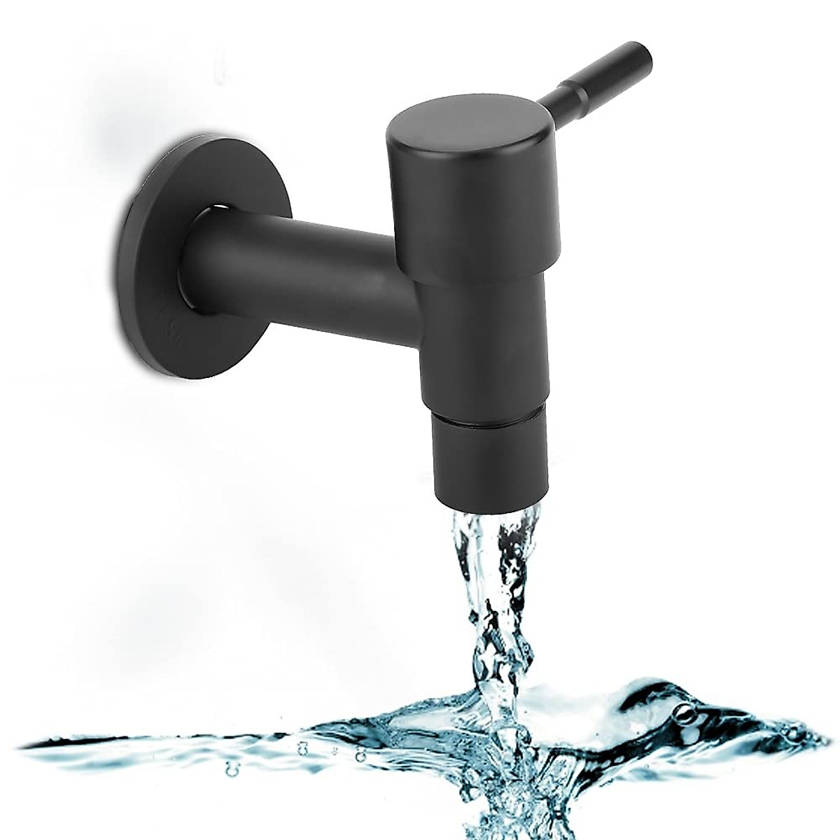 TOPINCN Single Cold Sink Faucets, G1/2in Male Thread Bathroom Stainless Steel Black Quick Single Cold Faucet Mop Pool Water Tap(Black Short mop Pool Faucet)