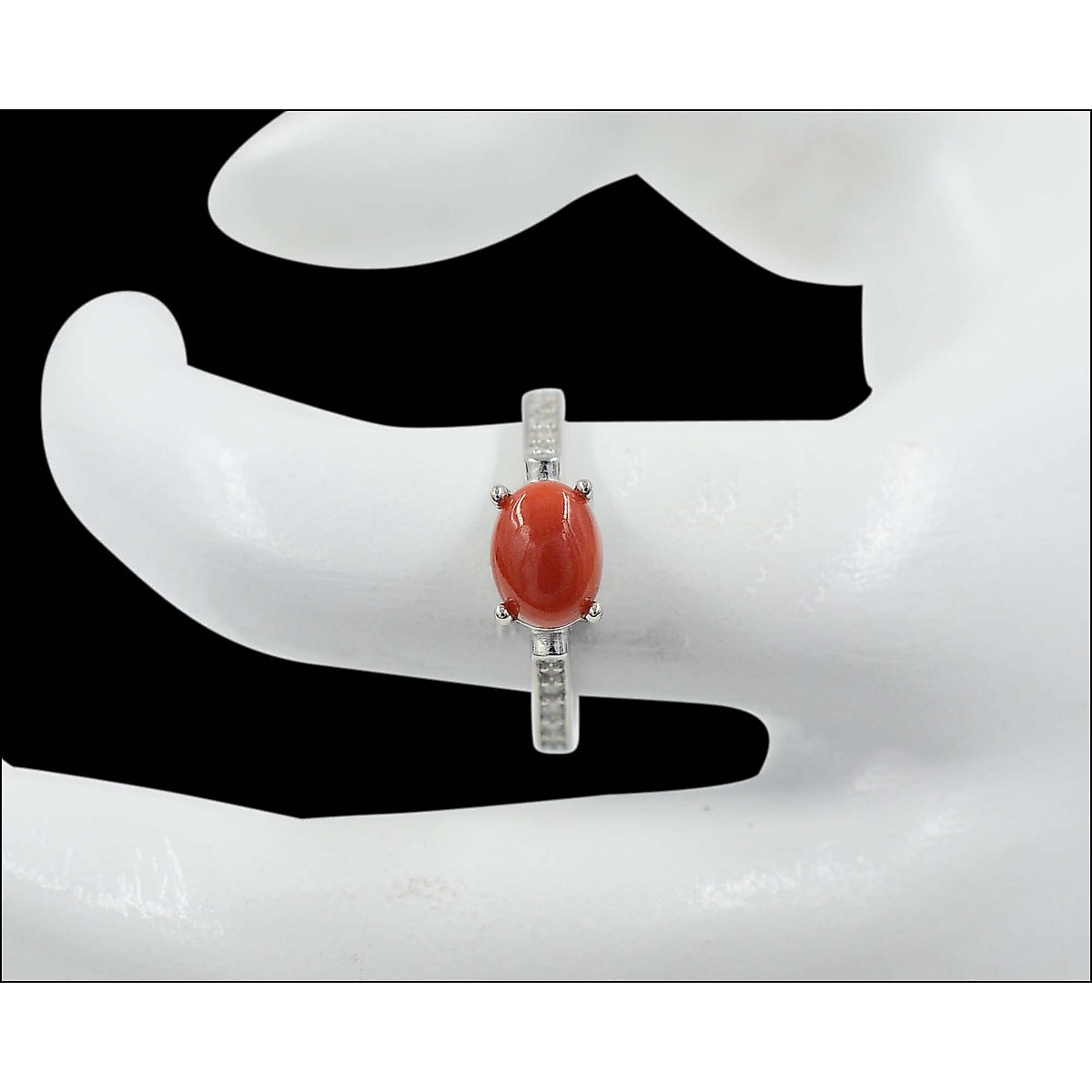 925 Sterling Silver Natural Red Coral 8X6 MM Oval Cut May Birthstone Solitaire Unisex Proposal Ring Engagement Gift For Bridal (Yellow Gold Rhodium Plated Silver, 6.5)