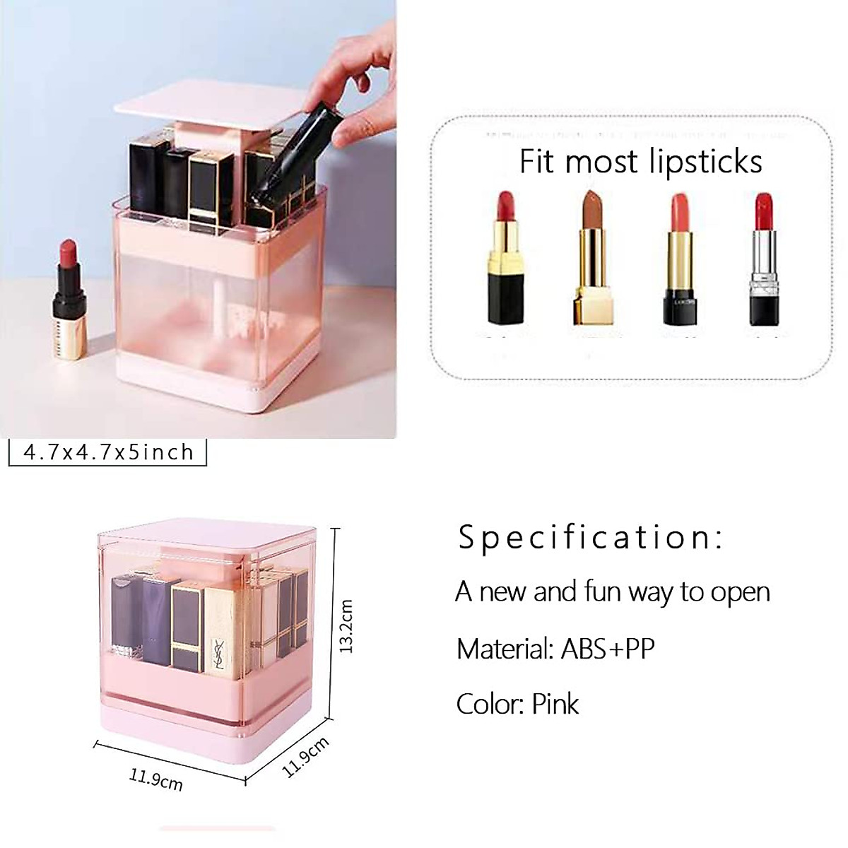 GRACMI Lipstick Holder ，Press-Type Automatic Lift Lip Gloss Holder Organizer, 12 Spaces Clear Makeup Lipgloss Display Case,Dust Free Lipstick Storage Box , Fit Most Lipsticks Lip Gloss(White)