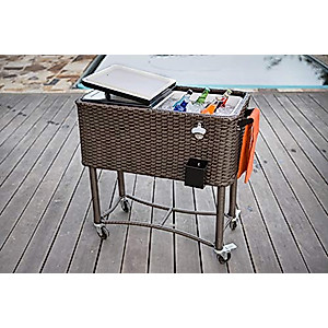 Permasteel PS-208-BB-AM 80 Quart Portable Rolling Patio Cooler, Dark Wicker