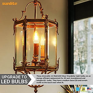 Sunlite LED B11 Clear Chandelier Light Bulb, 4.5 Watts (40W=), 300 Lumens, 120 Volts, Dimmable, Medium E26 Base, Energy Star, 90 CRI, ETL Listed, Torpedo Tip, 2700K Soft White, 6 Pack