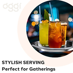 Oggi Round Tray Steel 14" - Ideal Coffee Table Tray, Decorative Tray, Tea Tray and Bar Serving Tray Stainless Steel, (7063.)