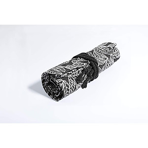 Denifiter 72 Slots Colored Pencils Roll Bag, Pen Paint Brush Storage Pouch Portable for,Women, Men (Black Leaf)