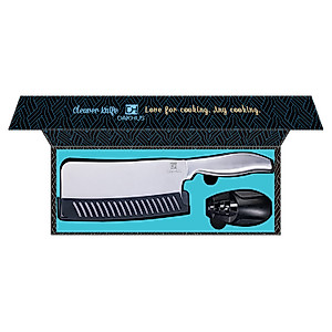 Dakhus Meat Cleaver | Kitchen Knife for Cutting, Stainless Steel Chopping, Slicing, Dicing Comfortable Handle Sharp Butcher Knife + Sheath + Sharpener, 3x12 inches Cleaver Knife