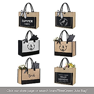 BeeGreen Wifey Jute Beach Bag w Inner Zipper Pocket White Burlap Tote Bag Laminated Interior Large Wedding Gifts Embroidery Monogram Bridesmaid Gift for Engagement Honeymoon Bridal Shower Gift