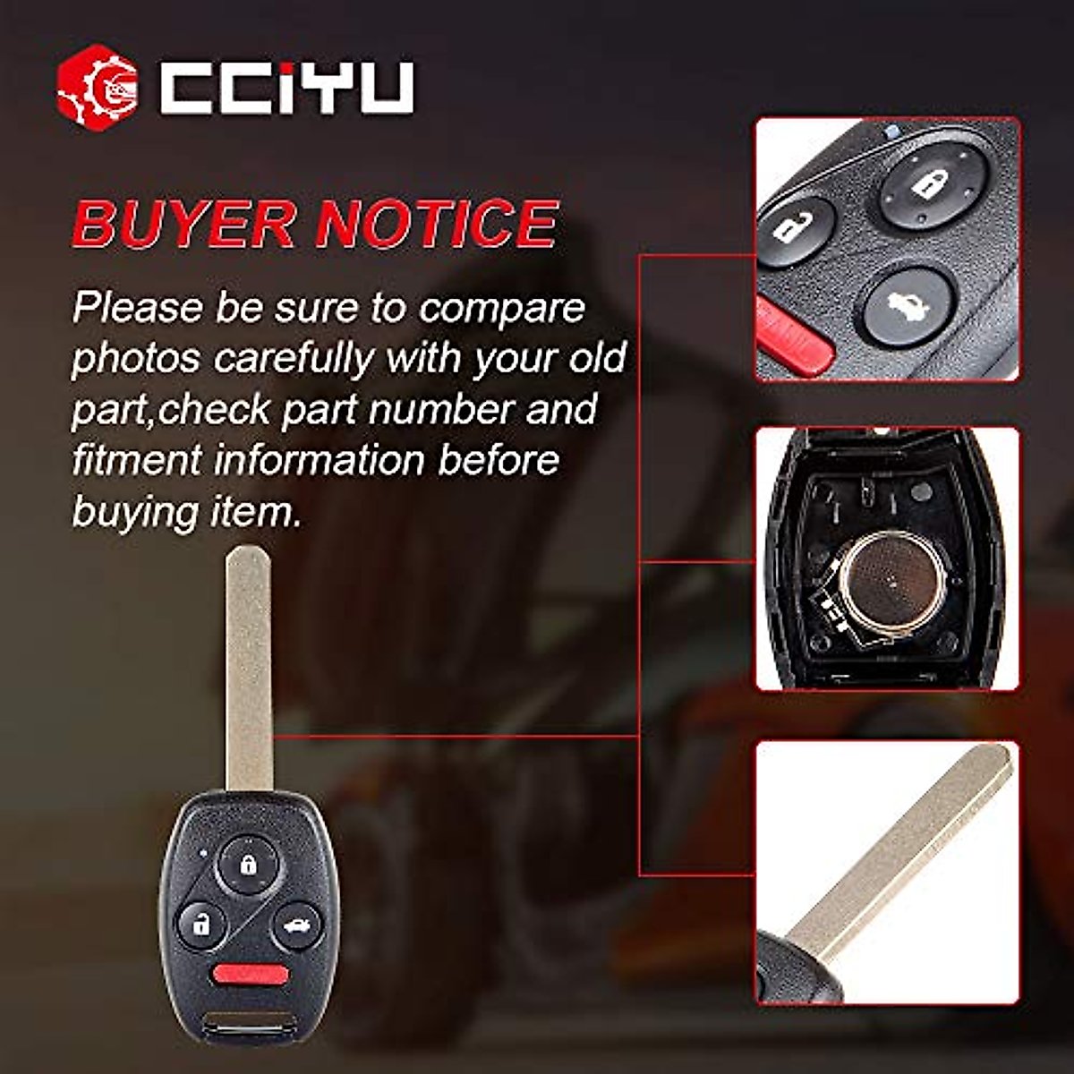 cciyu 4 Buttons Key Fob Replacement Keyless Entry Remote Car Key Fob Clicker Transmitter Alarm Replacement for 08-15 for H onda Accord/Pilot KR55WK49308 267T-5WK49308 5WK4930 (Pack of 1)