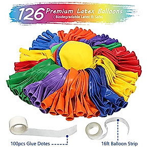 Rainbow Balloon Arch Kit, JOGAMS 126 Pack Colorful Balloon Garland, 5/12/18 Inch Assorted Color Balloons Set for Birthday Party Wedding Anniversary Baby Shower Party Decorations