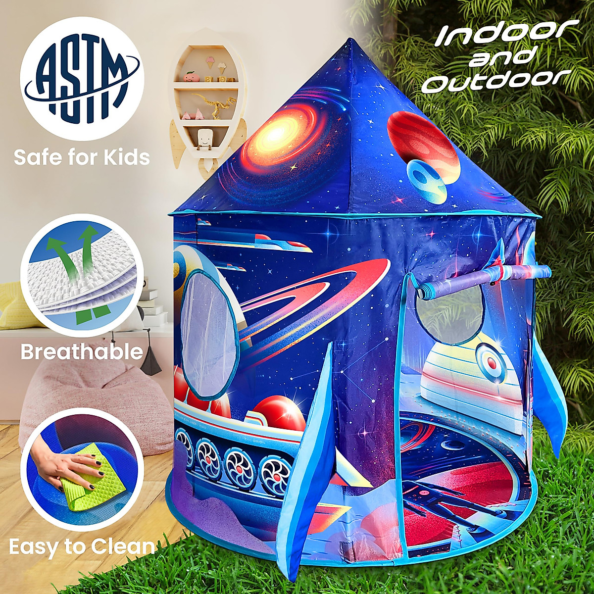 W&O Rocket Ship Play Tent with Blast Off Button - Ultimate Spaceship Tent with Captivating Space Sounds - Perfect for Indoor & Outdoor Adventures