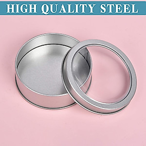 20 Pack 3.5 Ounce Metal Tin Cans, Round Empty Container Cans with Clear Top, Storage Cans Gift Case for Kitchen, Office, Candles, Candies, Arts & Crafts