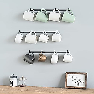 Dahey Mug Holder Metal Coffee Mug Rack Wall Mounted with 12 Mug Hooks, Set of 3, Mug Display Rack Cup Holder Storage for Kitchen Dining Room Coffee Bar, Black