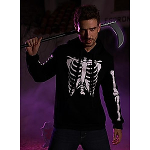 Arvilhill Men's Halloween Skeleton Black Pullover Party Costume Funny Hoodies Casual Sweatshirt M