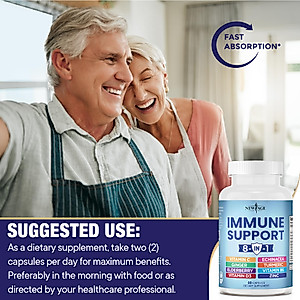 8 in 1 Immune Support Booster Supplement with Echinacea, Vitamin C and Zinc 50mg, Vitamin D 5000 IU, Turmeric Curcumin & Ginger, B6, Elderberry 120 Count (Pack of 2)