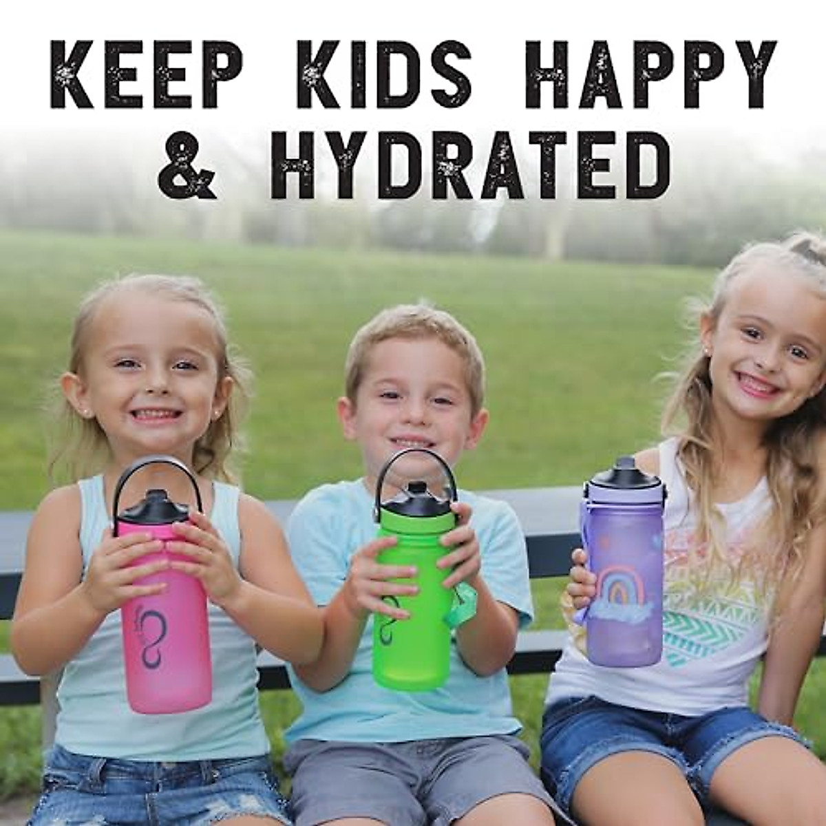 Live Infinitely 20oz Kids Water Bottle with Easy Sip Straw - Water Bottle is Dishwasher Safe & BPA Free Kids Water Bottle (Amethyst)