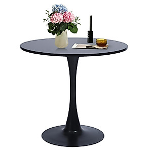 FurnitureR 31.5" Round Dining Table for 2-4 People with Pedestal Base for Home Office Living Room Kitchen Leisure, Black, Tulip Style