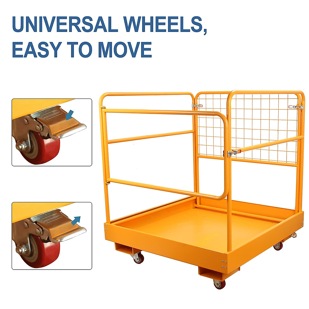 Sidasu Forklift Safety Cage 36x36 Inches Forklift Work Platform 1200LBS Capacity with 4 Wheels Aerial Platform Collapsible Lift Basket Aerial Rails for Lifting Loader