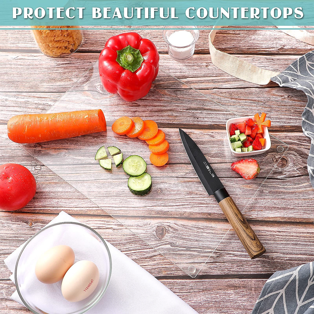 3 Sizes Tempered Glass Cutting Board Long Lasting Glass Heat Resistant Shatter Resistant and Scratch Resistant for Protecting Kitchen Counter Design Beautiful,16 x 12,14 x 10,12 x 8 Inches (Clear)