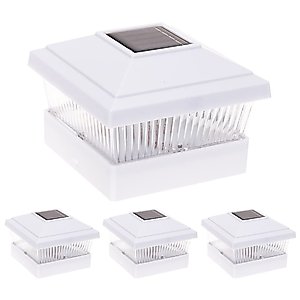 GreenLighting Classic Solar Post Cap Lights Fits 5x5 PCV/Vinyl Outdoor Solar Powered Post Cap Light, Fence Post, Landscaping, Deck, Garden- Bright LED, Waterproof White 4 Pack