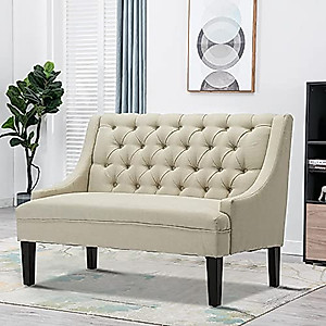 Andeworld Modern Tufted Button Back Upholstered Loveseat for Dining Room Hallway or Entryway Seating (Ivory)