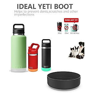 ALIENSX Protective Bottom Boot for YETI Rambler 26oz and Yeti Yonder 34oz Water Bottles, Anti-Slip Silicone Sleeve Cover, Travel Pet Bowl for Dog Cat Food Feeding (Black)