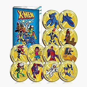 FANTASY CLUB Complete Pack The Official X Men Commemorative Complete Collection – 12 Coins/Medals of The Most Memorable Characters from The Best Loved Films. Au Plated and Colored + Decorative Album.