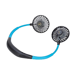 Wireless Express LED Neck Fan with Neckband - Lightweight Small Fan - Portable Mini USB Fan - Rechargeable Personal Fan (Blue)