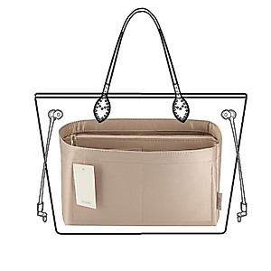 Purse Organizer Insert For Handbags, Purse Organizer With Zipper, Neverfull Organizer, Bag Organizer For Speedy Neverfull ONTHEGO Tote, Handbag and More (Silky Beige, Medium)