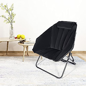 Stonehomy Oversized Folding Saucer Chairs for Adults, Soft Thick Velvet Round Moon Circle Chairs for Bedrooms Living Room, Black