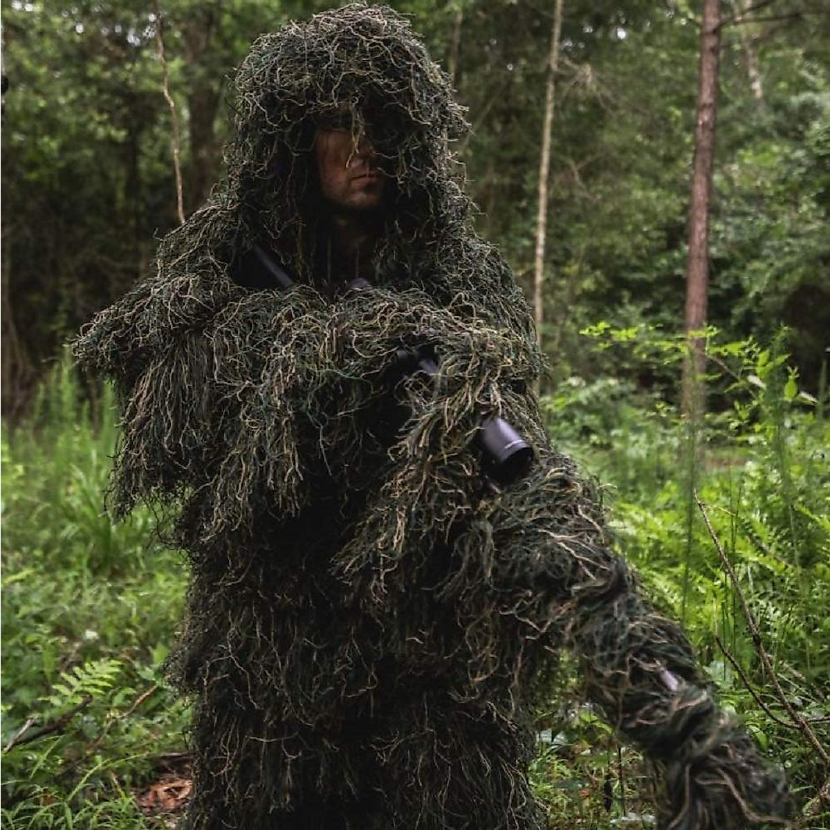 Arcturus Ghost Ghillie Suit: Woodland Camo | Double-Stitched Design with Adjustable Hood and Waist | Camo Hunting Clothes for Men, Military, Sniper, Airsoft and Hunting (Woodland, Regular)