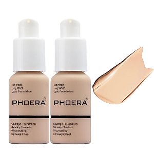 2 Pack PHOERA Foundation,Flawless Matte Liquid Foundation Makeup for Women。102 Nude-30m