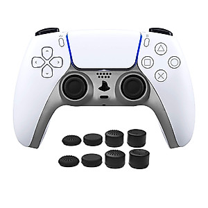 PS Five Controller Accessories, AKNES Customized Face Plates Replacement for PS Five Wireless Controller Accessories Decoration Shells Clip Cover DIY with 8PCS Thumb Stick Grips (Charcoal)'