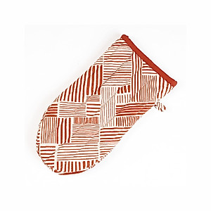 VLiving Modern Retro Terracotta Cotton Quilted Oven Mitt and Pot Holder, Stripe Print Glove, Size 8"X13"