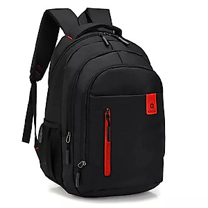 Luke Sports Heavy Duty Notebook Backpack Black and Red Three Front Pockets Two Side Pockets Scratch-Proof Fabric