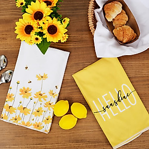 GEEORY Kitchen Towels for Spring Summer Decor Yellow Daisy Dish Towels 18 x 26 Inch Ultra Absorbent Bar Drying Cloth Hello Sunshine Hand Towel for Kitchen Bathroom Party Home Decorations Set of 2