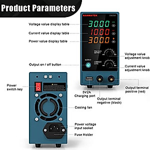Adjustable DC Power Supply (0-30 V 0-10 A) with Output Enable/Disable Button HANMATEK HM310 Mini Variable Switching Digital Bench Power Supply with USB Charging