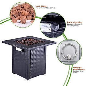 Hooseng Propane Fire Pit Table, 28 Inch Outdoor Gas Firepit 50,000 BTU with Lid and Lava Rock, Adjustable Flame Apply to Outside Patio, Garden, Backyard