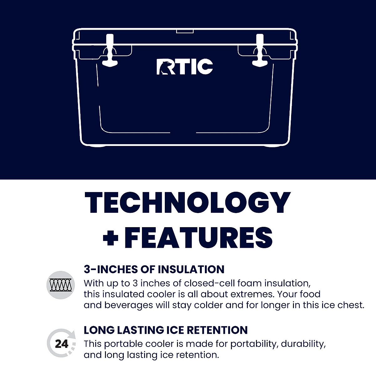 RTIC 65 QT Ultra-Tough Cooler Hard Insulated Portable Ice Chest Box for Beach, Drink, Beverage, Camping, Picnic, Fishing, Boat, Barbecue, Tan
