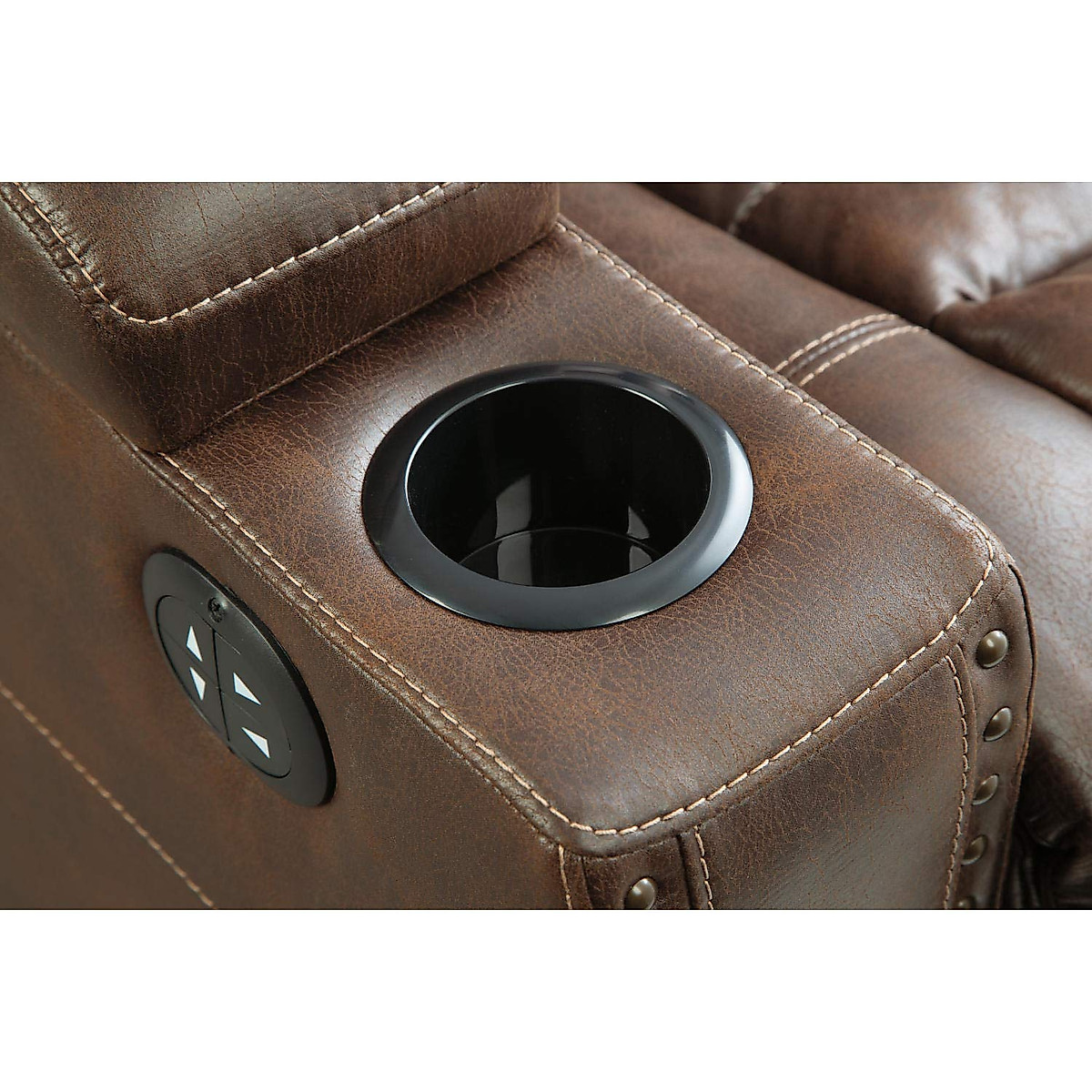 Signature Design by Ashley Owner's Box Faux Leather Power Reclining Sofa with Adjustable Headrest, Brown