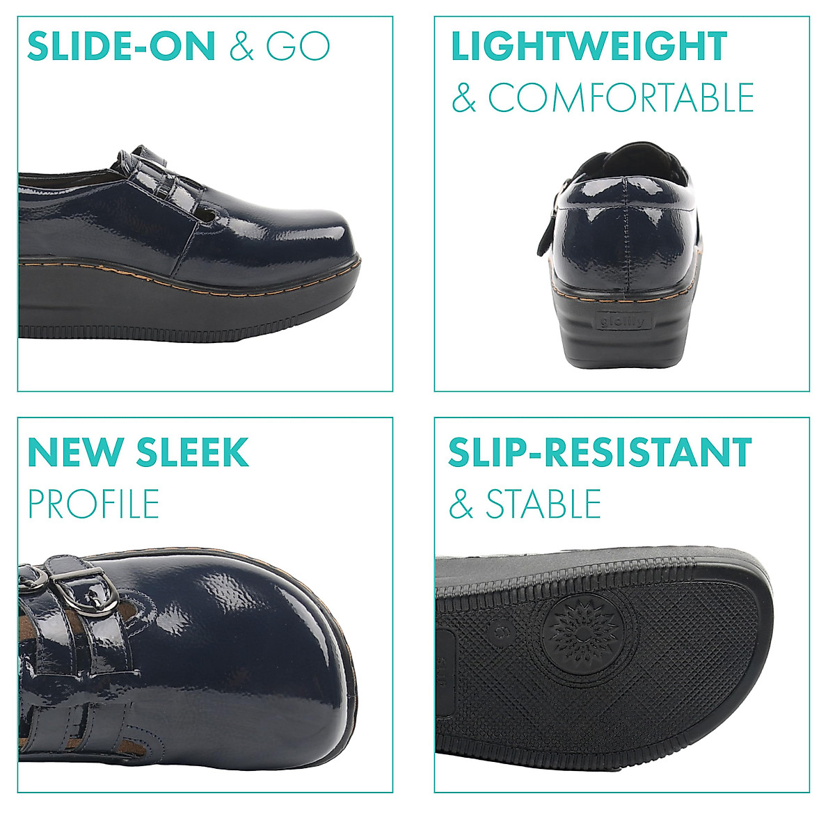 Glolily Emma II Women's 2 Strap Clog - Navy Crinkle Shine, 11 M