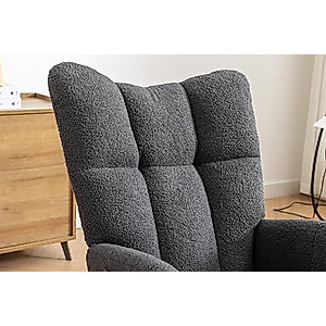 Bellemave Nursery Rocking Chair Teddy Upholstered Glider Rocker Rocking Accent Chair Padded Seat with High Backrest Armchair Comfy Side Chair for Living Room Bedroom Offices（Dark Grey）