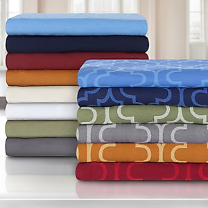 Superior Extra Soft Printed All Season 100% Brushed Cotton Flannel Trellis Bedding Reversible Duvet Cover Set - Light Blue Trellis, King/California King Size